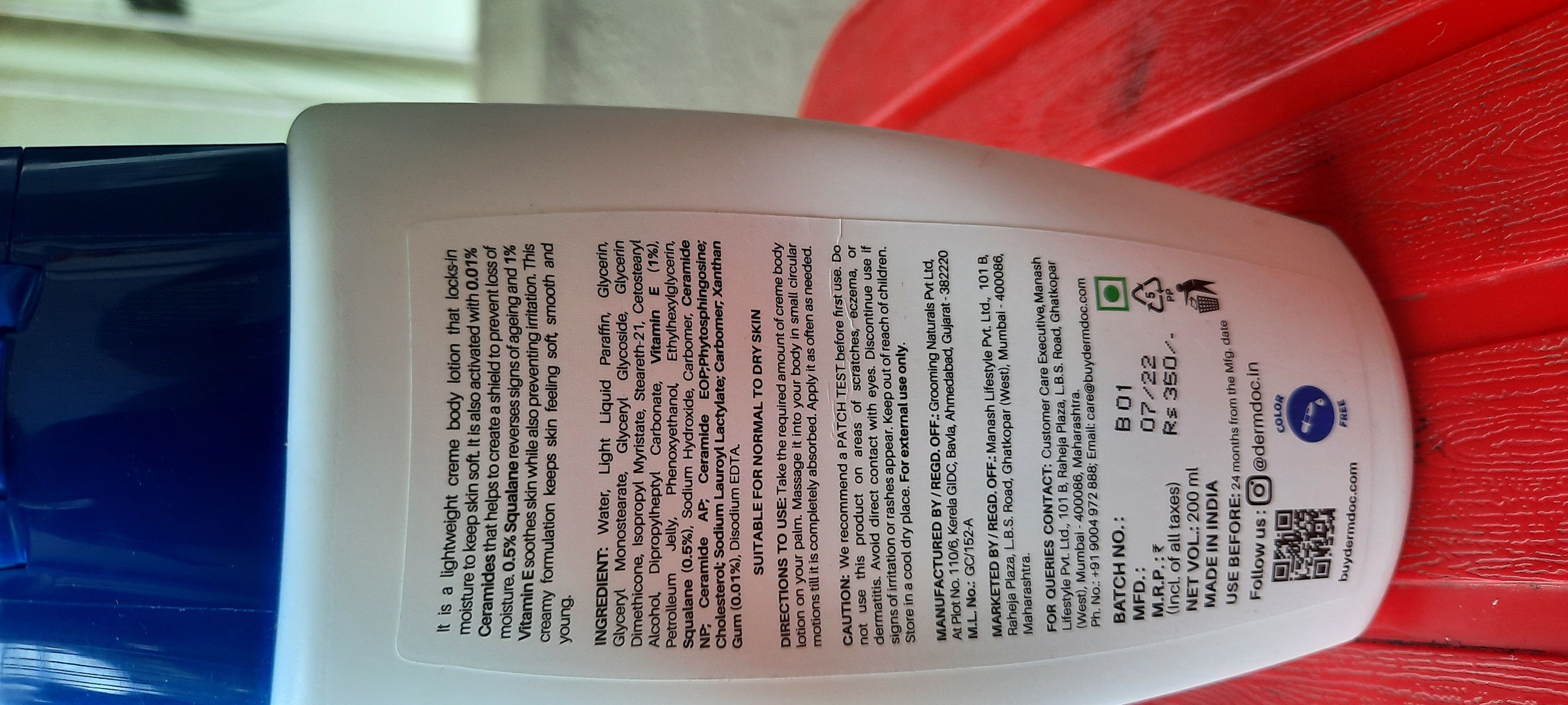 Dermdoc Ceramides, Squalene & Vitamin E Deep Moisturizing Creme Body ...