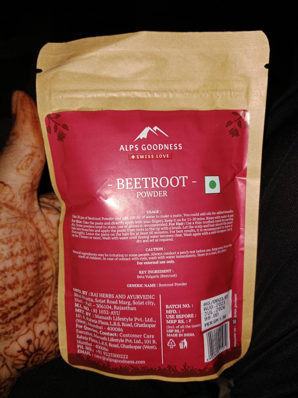 Buy Alps Goodness Powder - Beetroot (50 gm) Online | Purplle