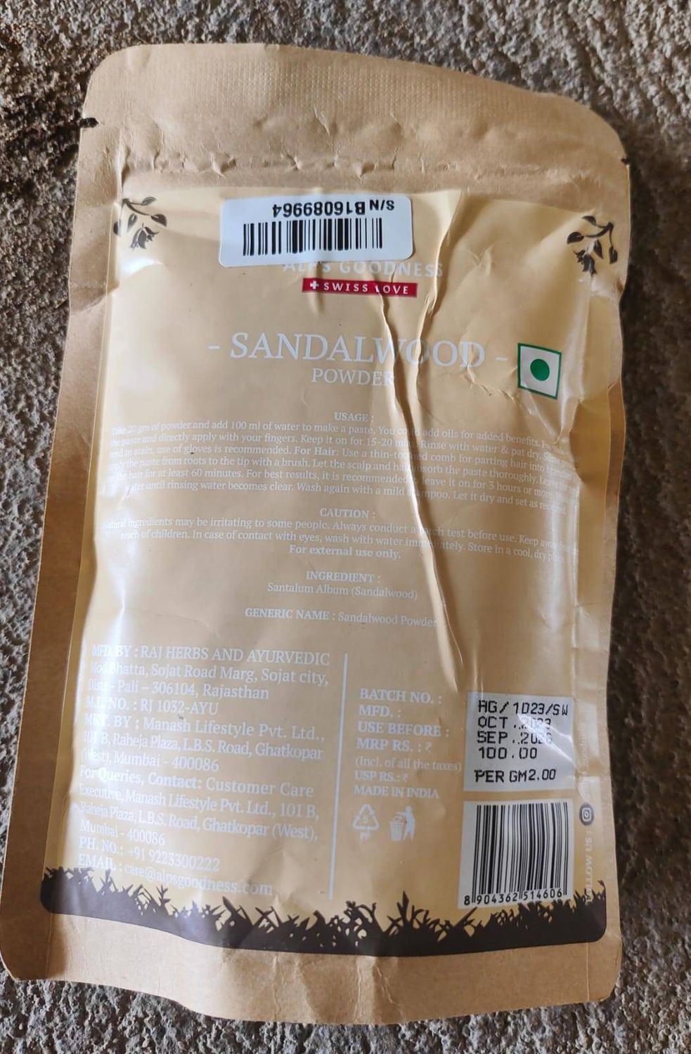 Alps Goodness Powder - Sandalwood (50 g) | 100% Natural Powder | No ...